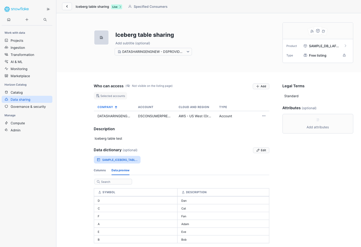 Extending Snowflake Data Sharing to Open Table Formats